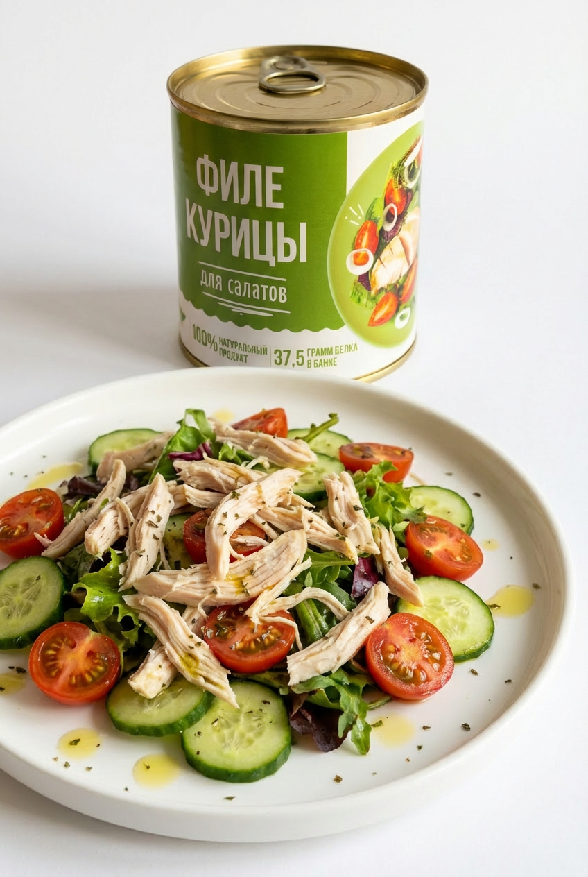 Мясо для салатов филе куриное бескостное в собственном соку 250 г