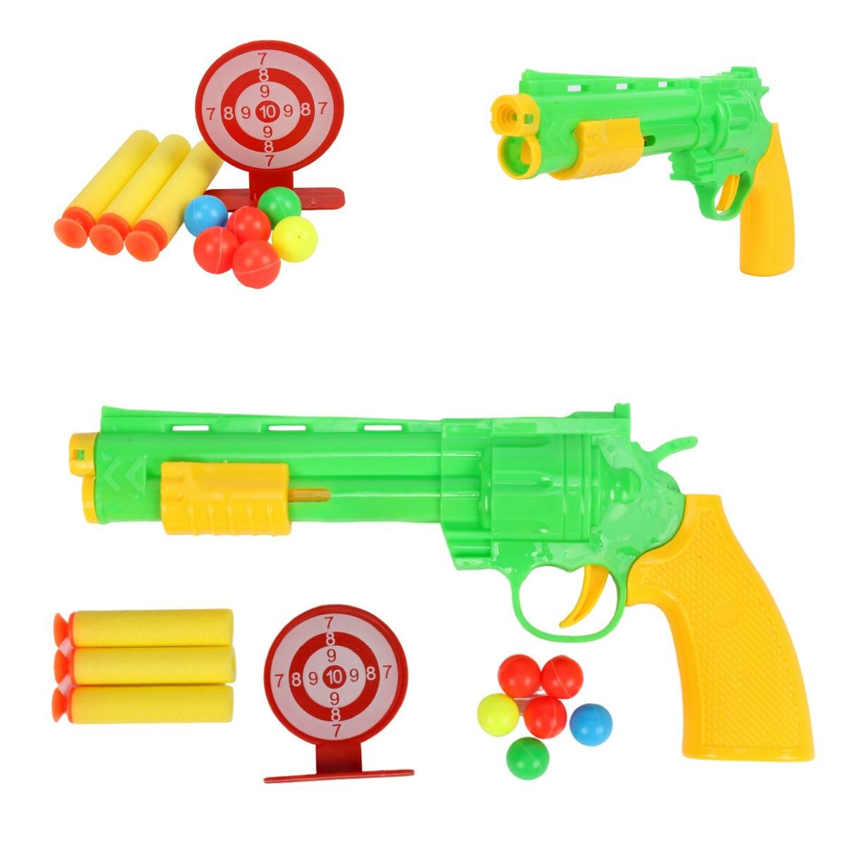 Игрушечный пистолет «K77-6» с мишенью и шариками, пластик, 3 пули, зелёный/жёлтый/красный