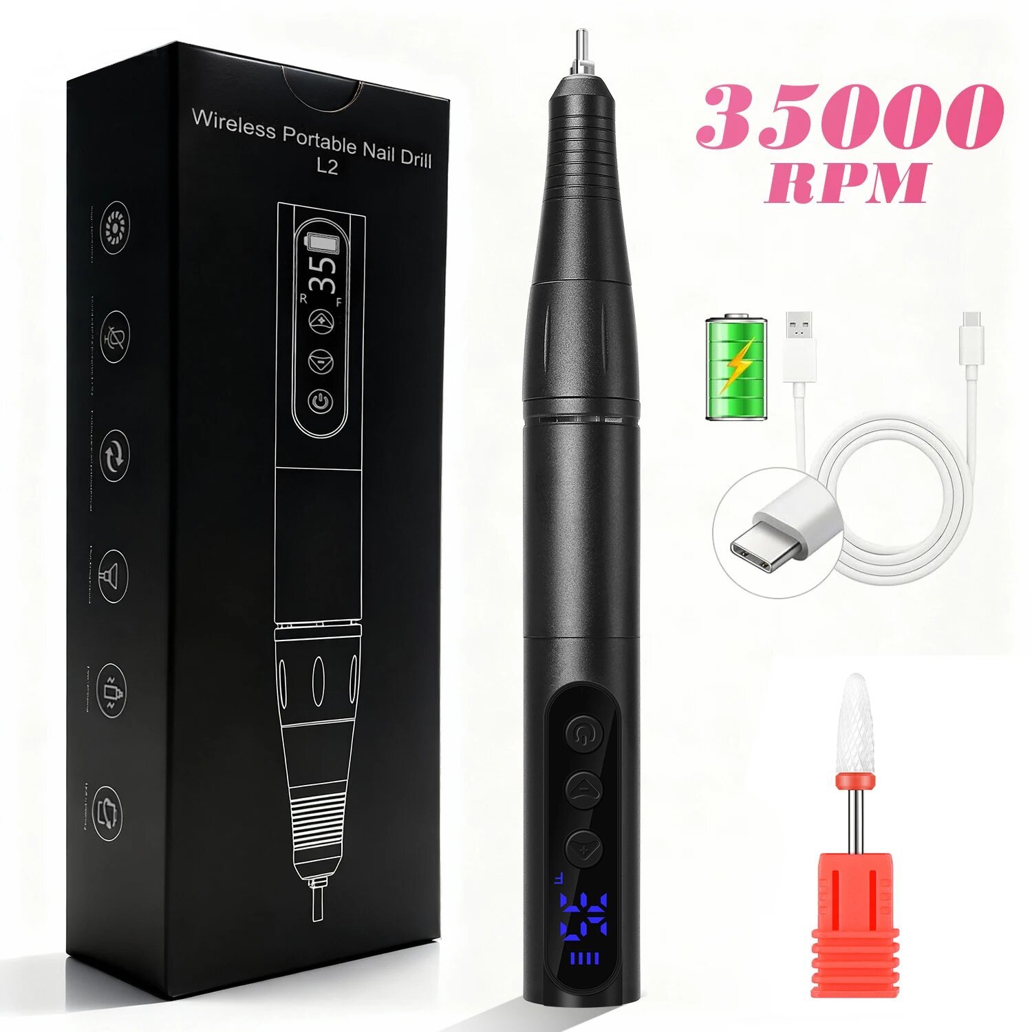 Электрическая маникюрная дрель Nail Drill 35000 об/мин L2-Black