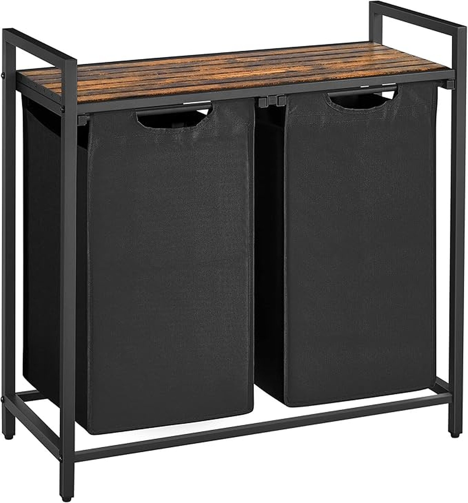 Корзина для белья с 2 съемными мешками VASAGLE, металлический каркас, цвет коричневый, черный, BLH201B01