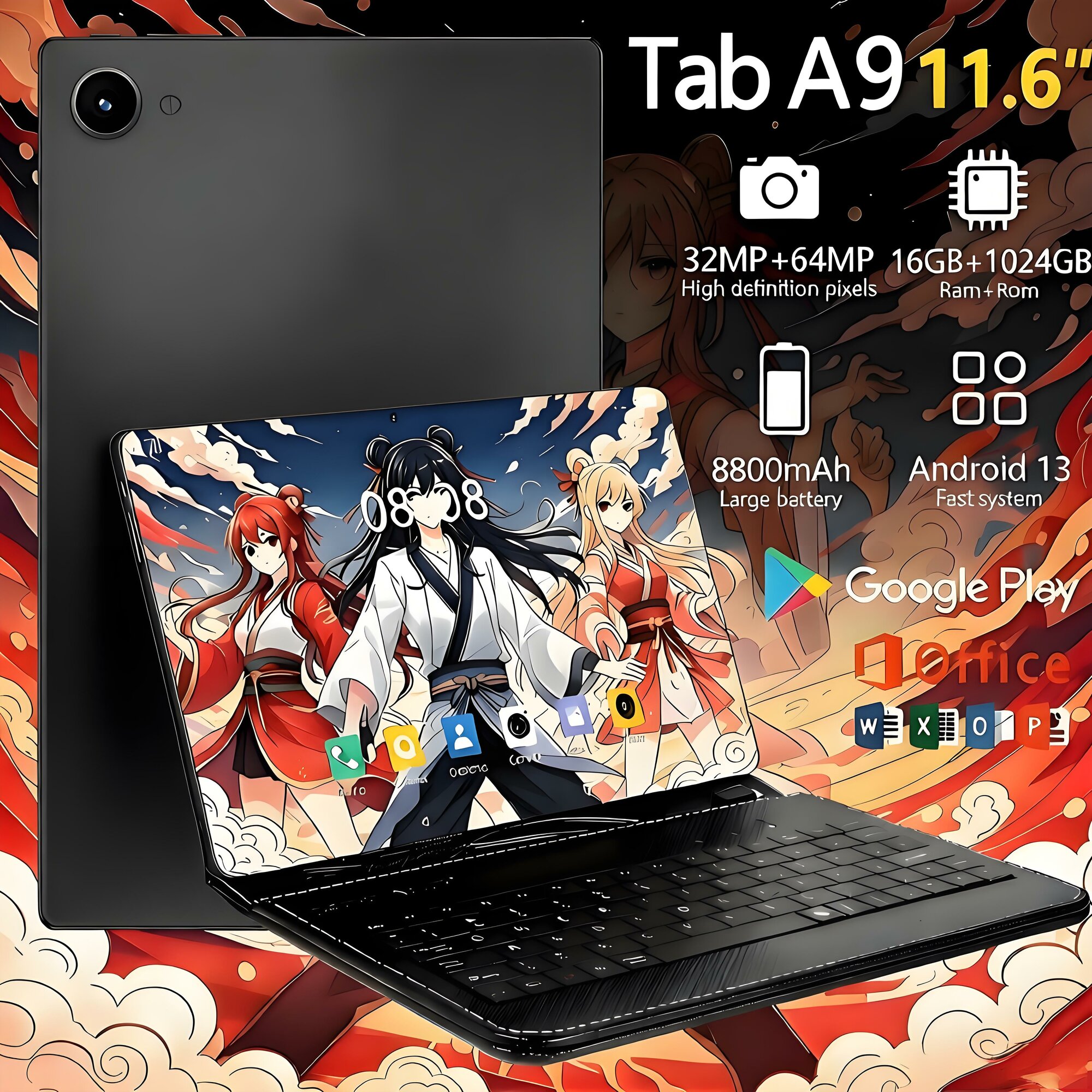 Игровой планшетTabA9, Android 12 Двойная SIM-карта11.6", 16ГБ/1024ГБ, 8800мАчМышь с клавиатурой