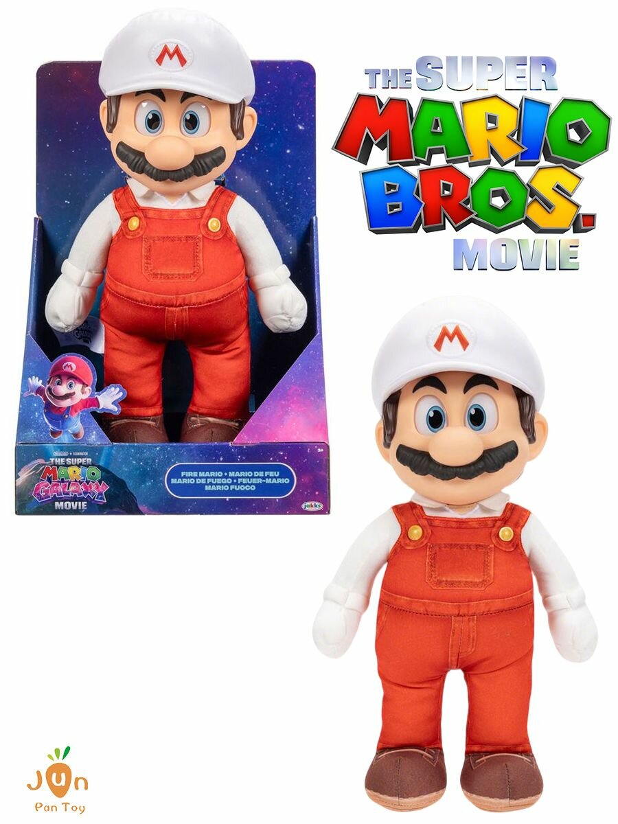 Фигурка, Super Mario Galaxy Movie Fire Mario / Детская плюшевая игрушка Марио (35 см) с подвижными суставами - отличный подарок на день рождения.