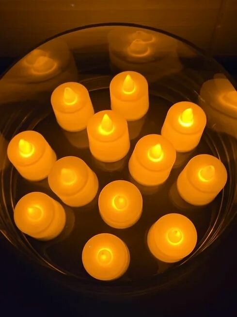 Набор для интерьера 12 свечей светодиодных с батарейками и ваза 9 см с диаметром 20 см