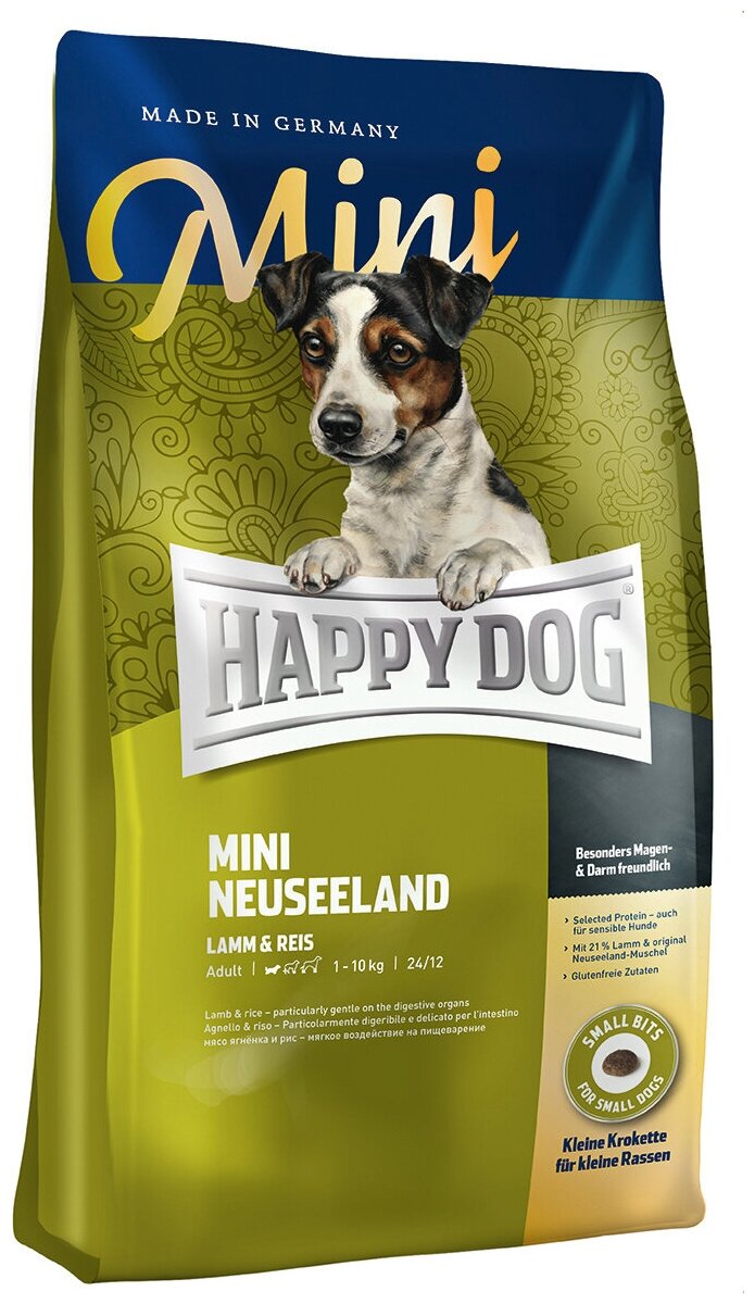 Корм Happy Dog Mini Neuseealand, для собак мелких пород с ягнёнком, рис, 10 кг