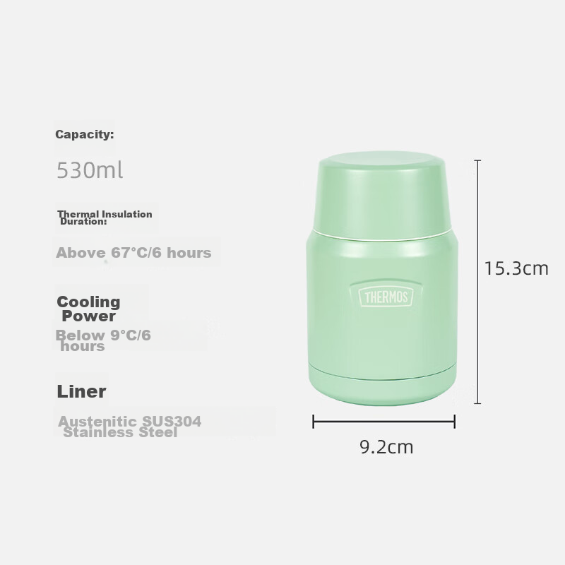 THERMOS вакуумный термос-контейнер для еды 530 мл, нержавеющая сталь, подходит для всех возрастов Цвет：Зеленый
