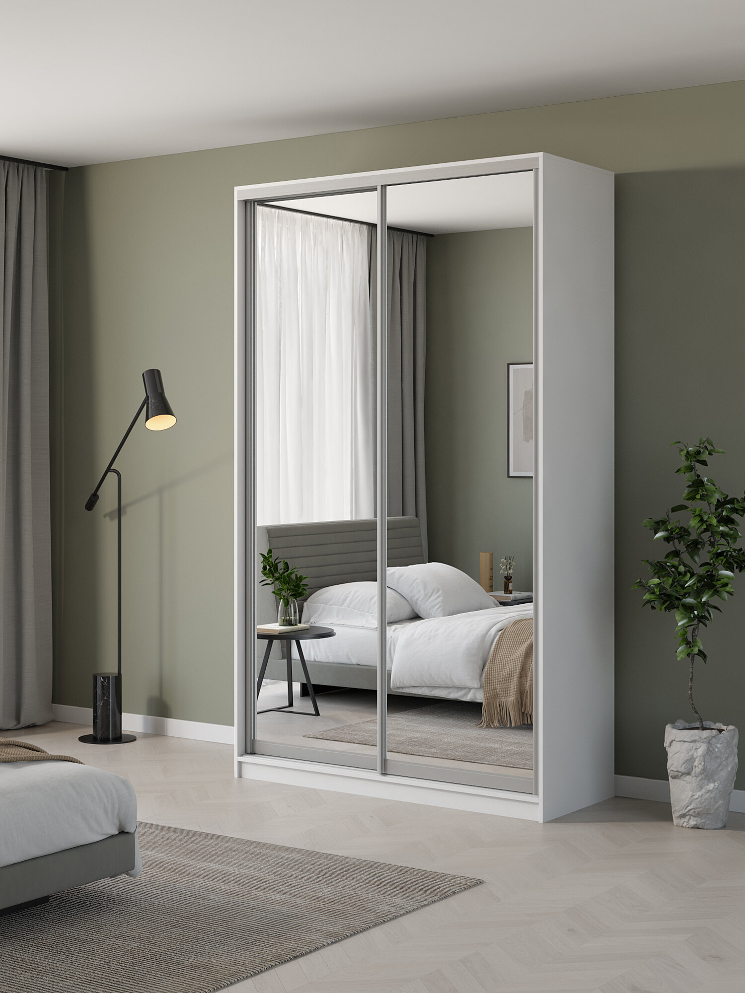 Шкаф купе Матэрна для одежды белый зеркальный 110 х 45 х 240 см