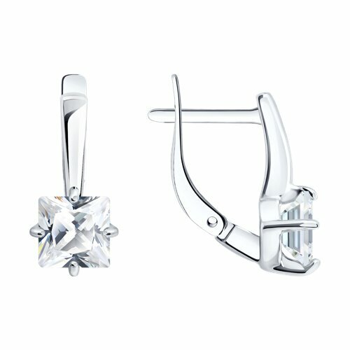 Серьги, серебро, 925 проба, родирование, фианит