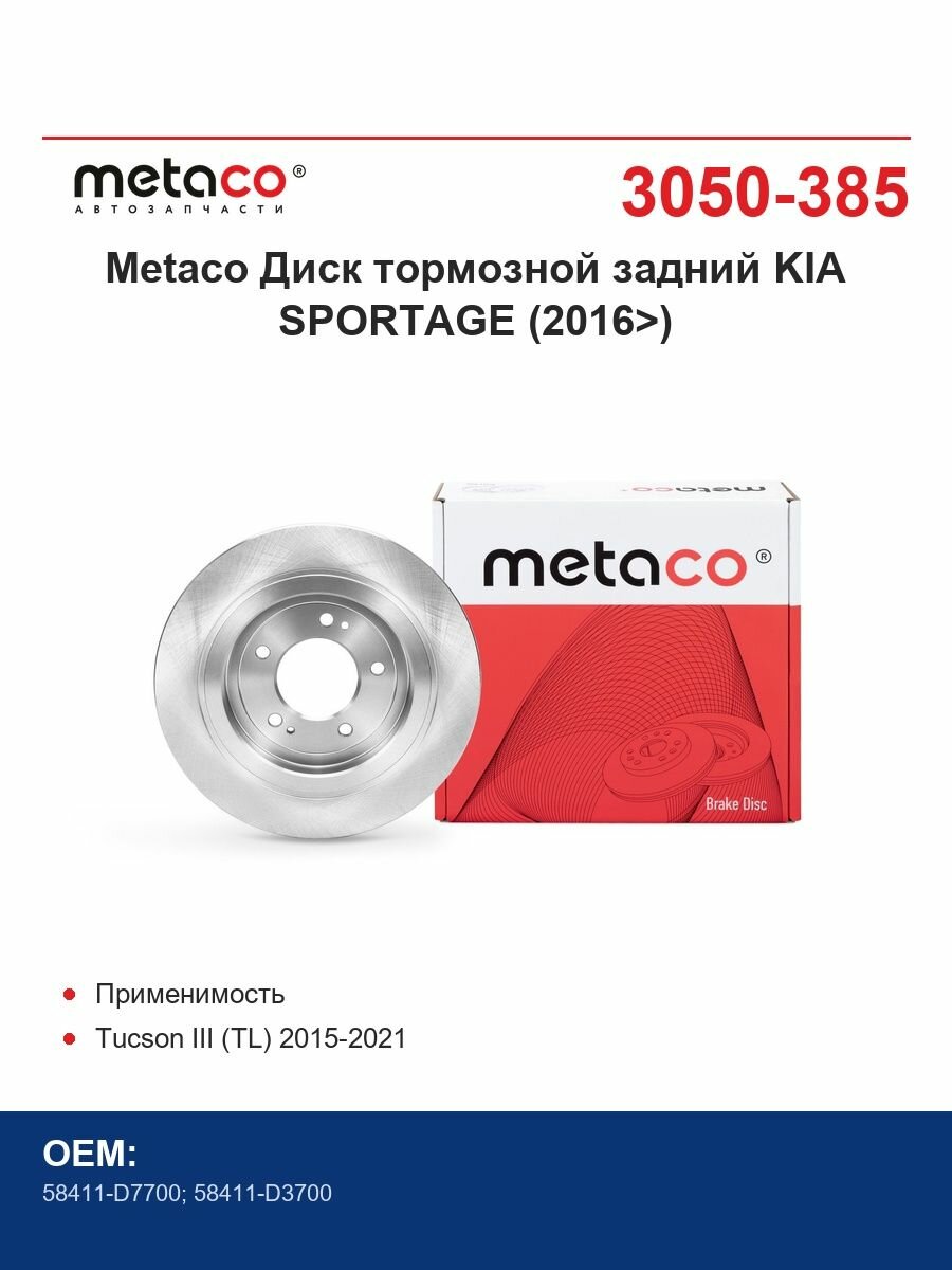 Metaco Диски тормозные задний KIA SPORTAGE (2016>)