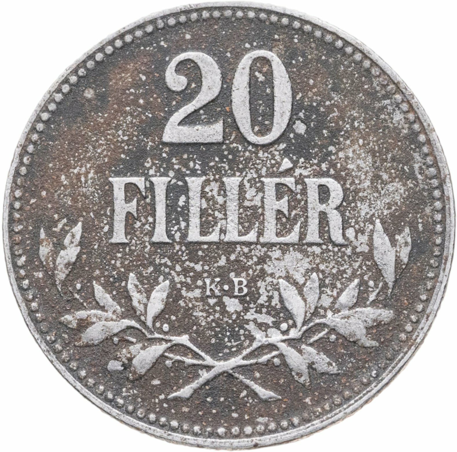 Венгрия 20 филлеров filler 1916, Сталь, в сохранности VF