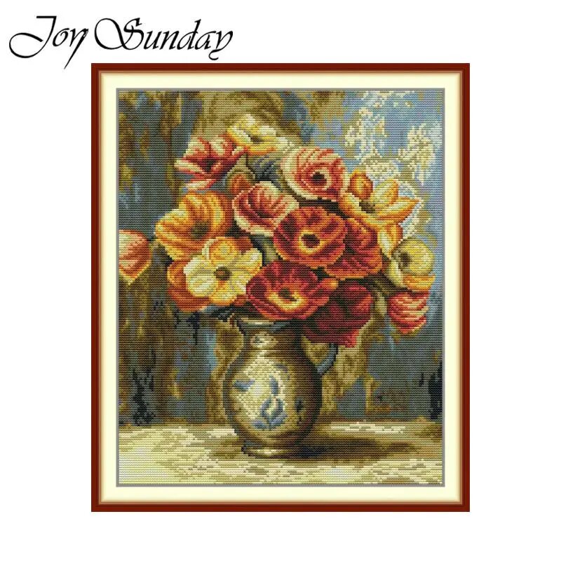 Набор для вышивания крестиком Joy Sunday Красная роза 16CT/14CT/11CT HA335, 14CT Printed Cloth