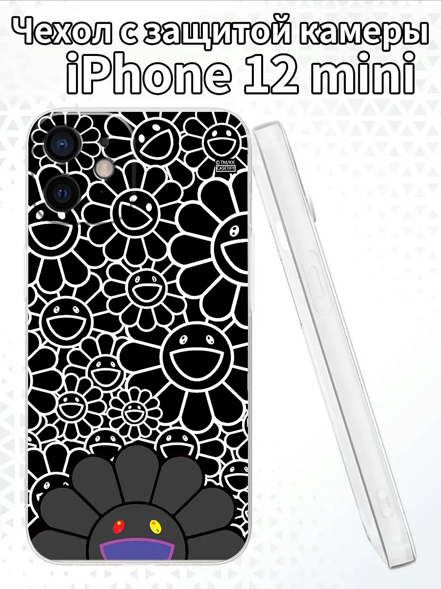 Чехол на iPhone12mini с черными цветами