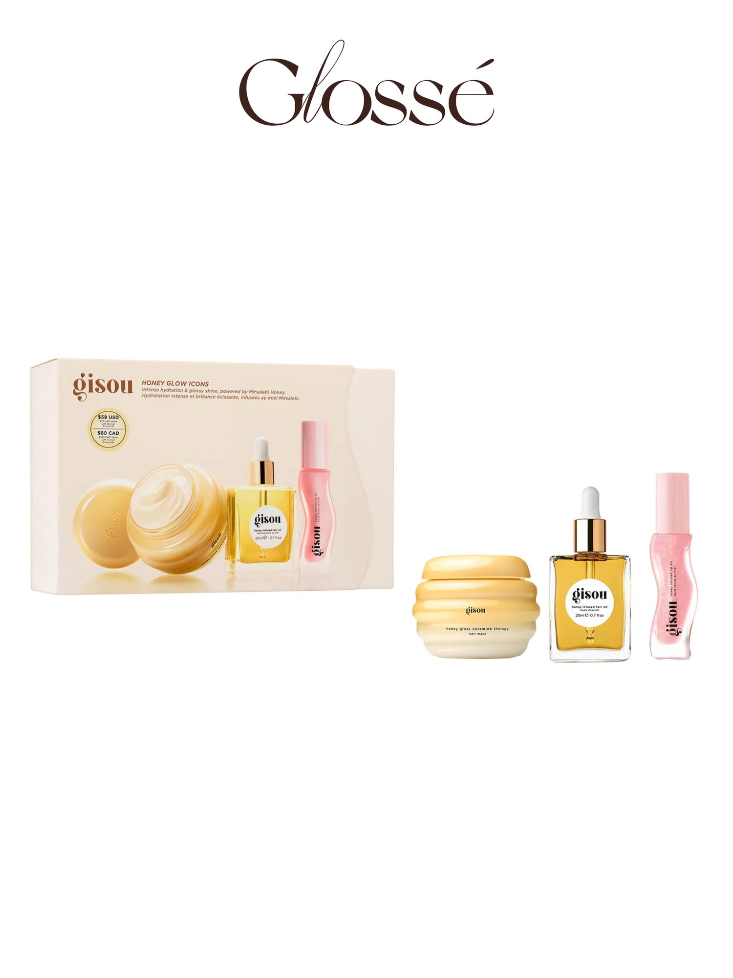 Gisou набор из 3-ех средств для волос и губ Honey Glow Icons Hair & Lip Set