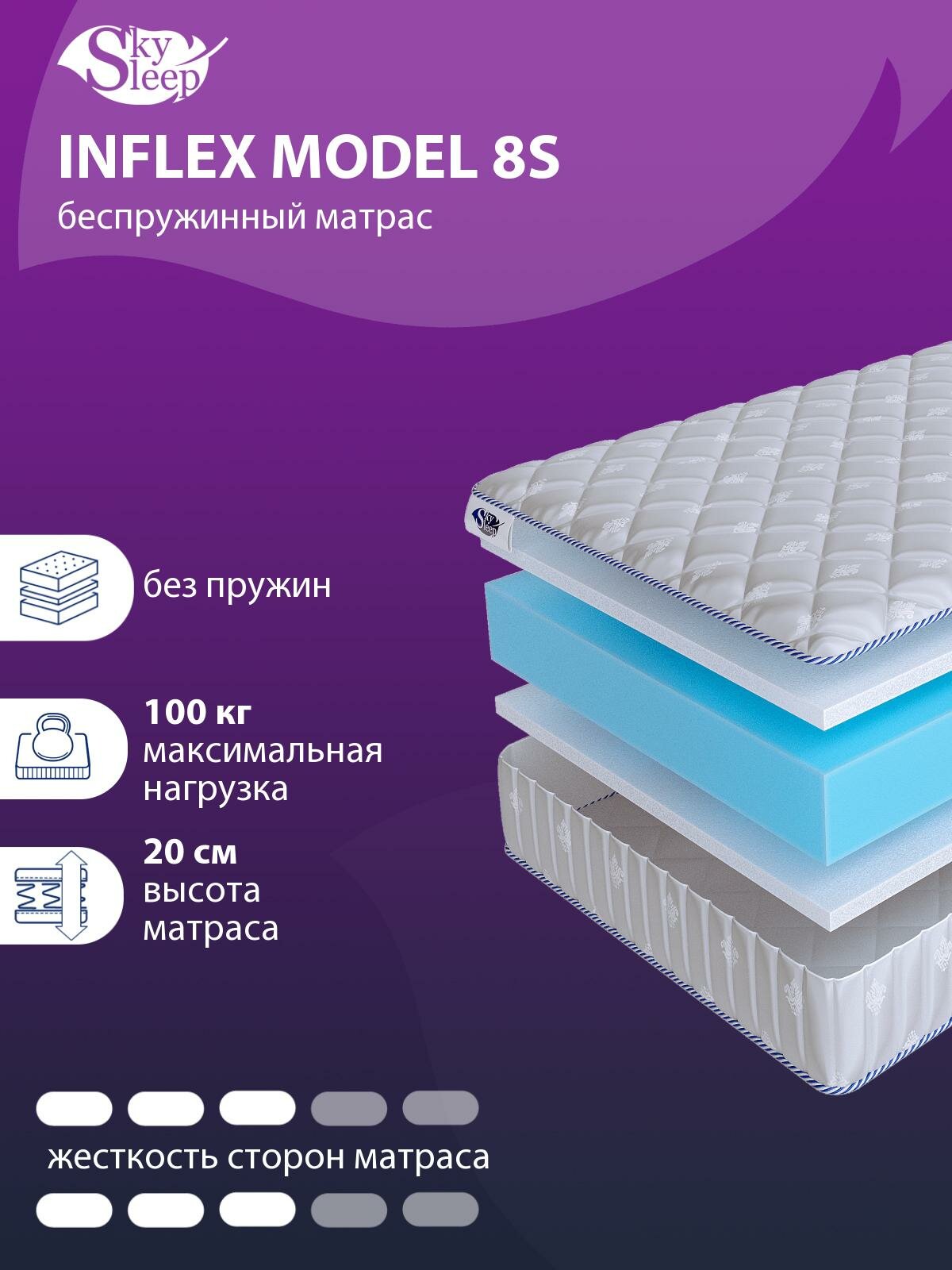 Ортопедический беспружинный матрас SkySleep INFLEX Model 8S на кровать трансформер 100x190