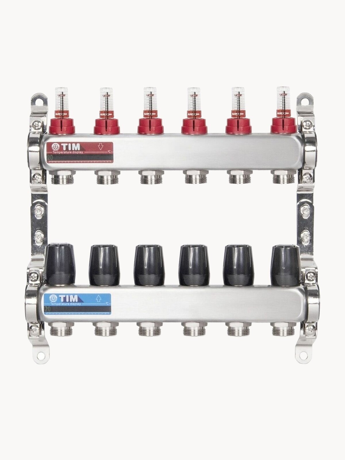 Коллекторная группа 6 контуров с расходомерами 1" * 3/4" E, нерж. сталь, TIM, KDS5006