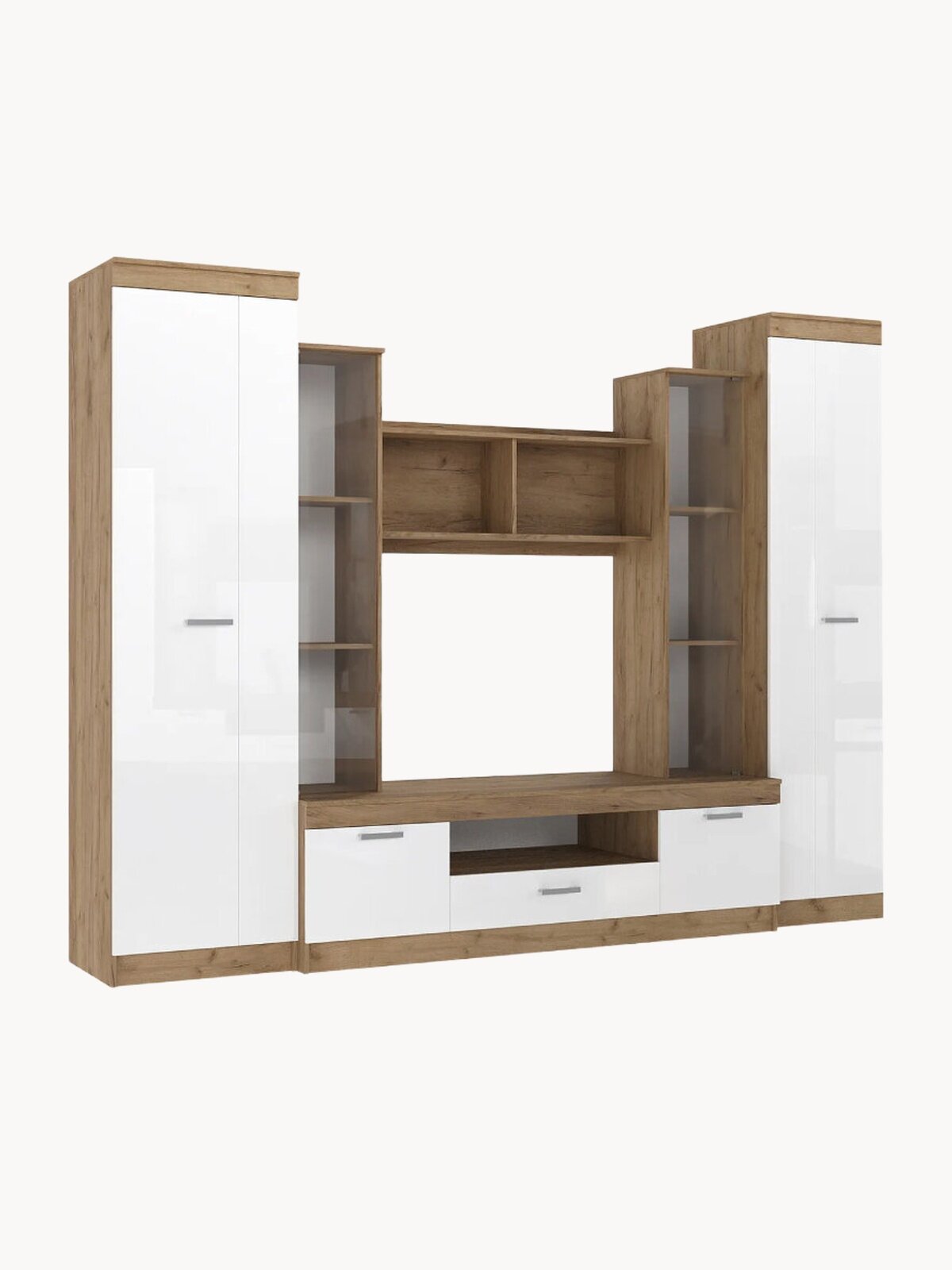 Стенка в гостиную Нонтон Атлантида 6, 300x59x221 см, дуб крафт / белый глянец