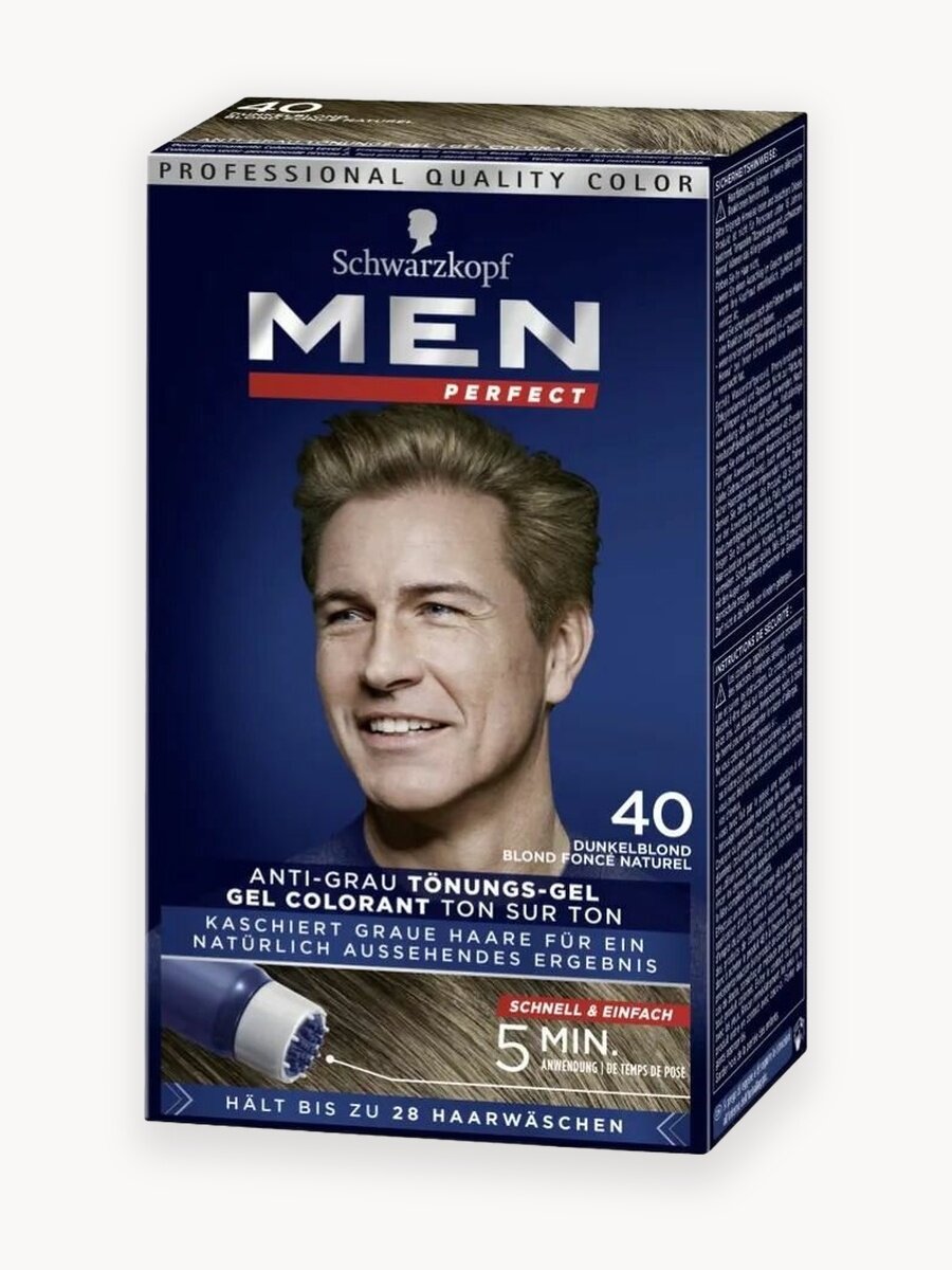 SCHWARZKOPF MEN Perfect тон 40 Германия Оттеночный гель против седины для мужчин, темно-русый