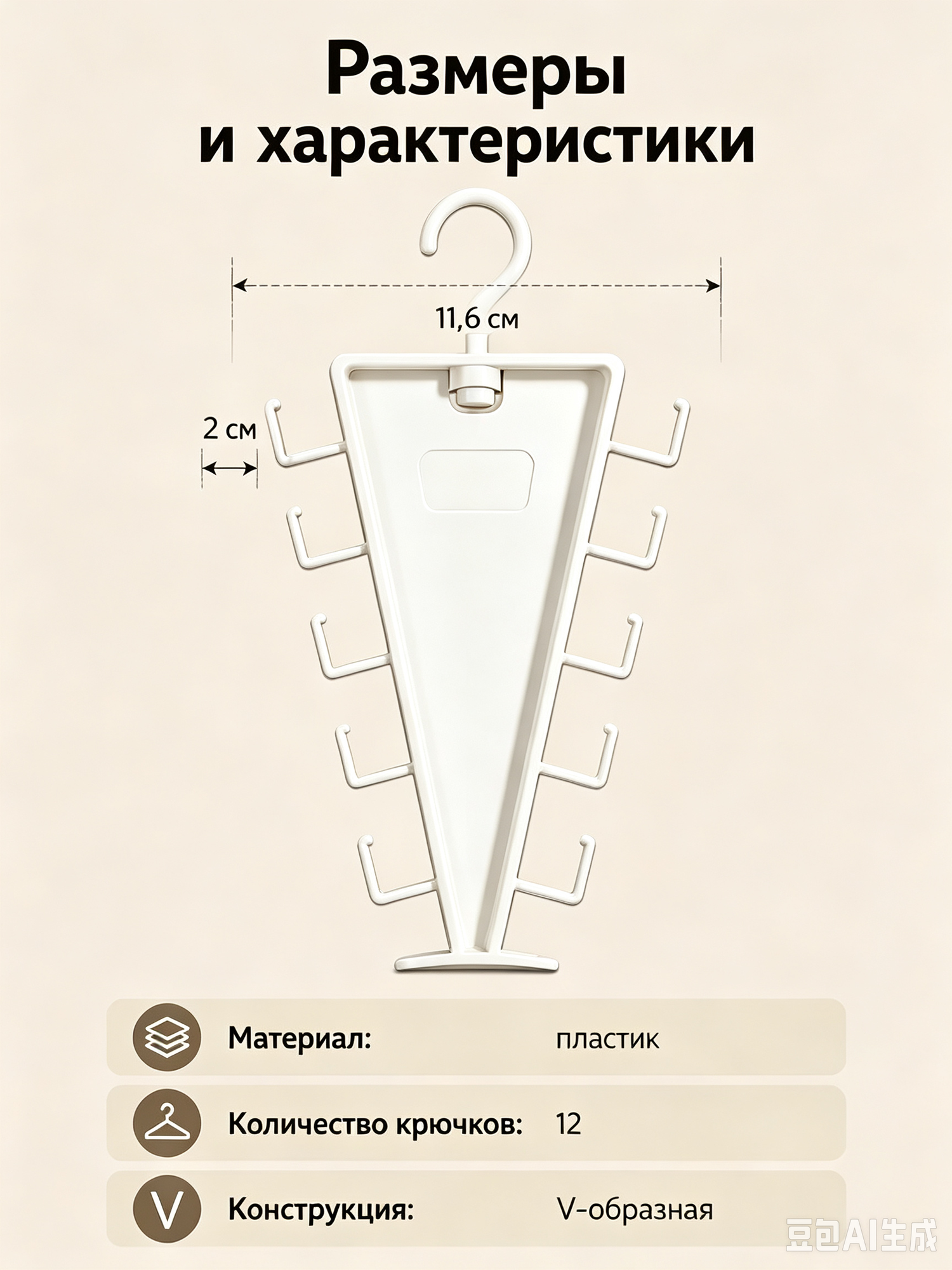 Вешалка‑органайзер для шкафа, 12 крючков, 360° поворот, для одежды, кепок, ремней, шарфов, белая, 1 штука