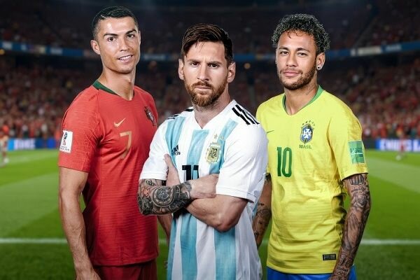 Лионель Месси Lionel Messi, португалец Криштиану Роналду и бразилец Неймар, футболисты. 30*42 см. Плакат А3_002.