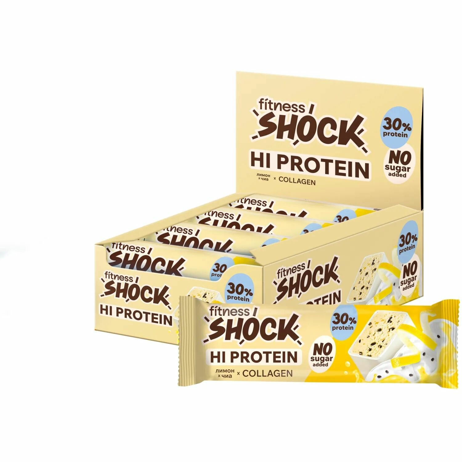 Батончик FitnessSHOCK Лимон-чиа глазированный, 40 г x 12 шт./уп.