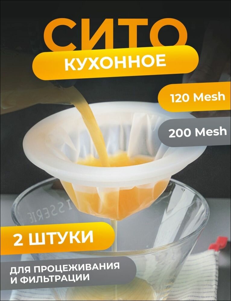 Сито кухонное, пластиковый дуршлаг для фильтрации комочков, накипи, вина, молока, кваса, 2 шт.