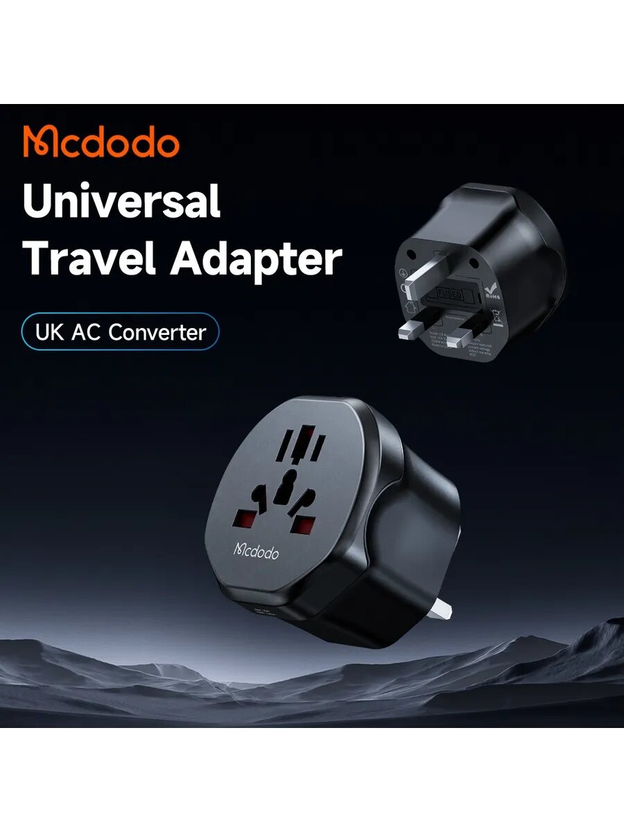 Штекер-конвертор AC6, для путешествий, 5 розеток, 220 В, черный