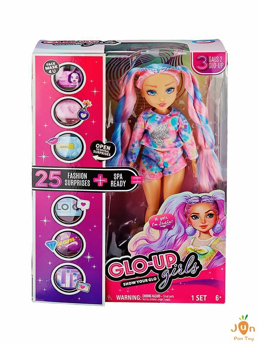 Far Out Toys GLO-UP Girls Sadie / игрушки для девочек, синий двойной хвостик, с аксессуарами и двумя комплектами костюмов, подойдет в качестве подарка на день рождения