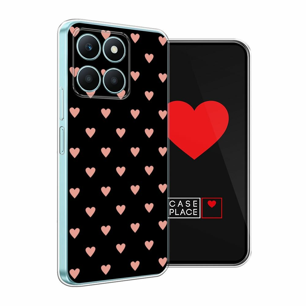 Силиконовый чехол на Honor X6A / Хонор X6A с принтом "Розовые сердечки" — фото 1