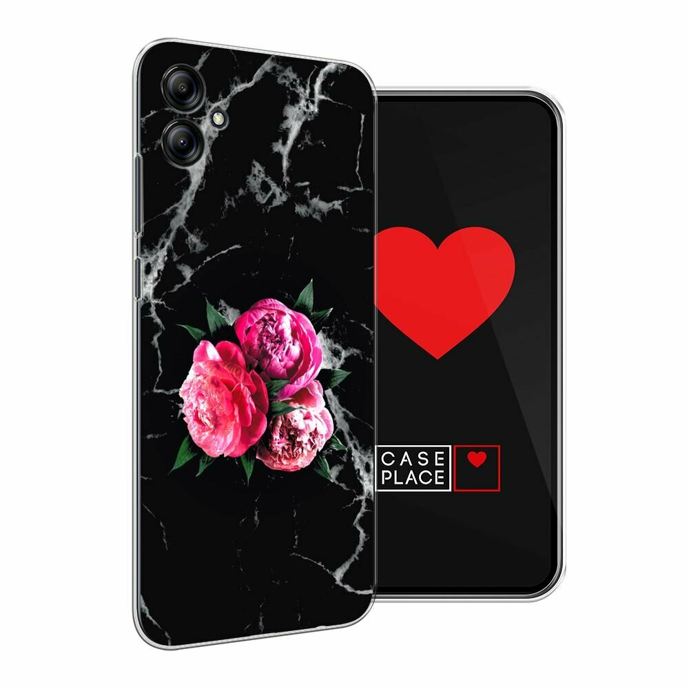 Чехол на Samsung Galaxy A04e / Самсунг A04e с принтом "Букет на черном мраморе" — фото 1