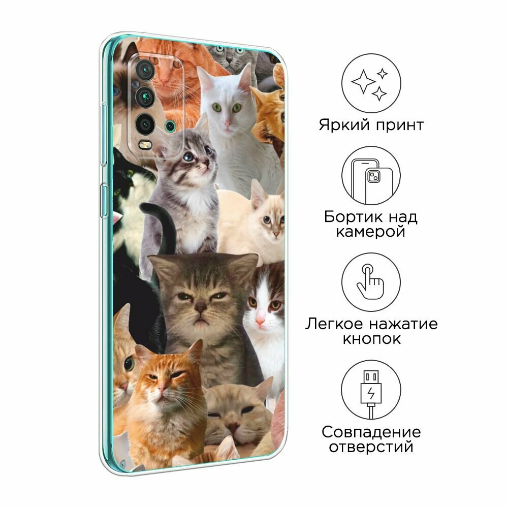 Чехол на Xiaomi Redmi 9T / Сяоми Редми 9Т с принтом "Коты из мемов" — фото 1