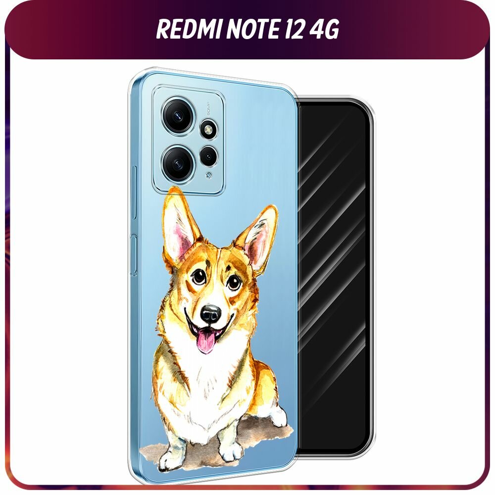 Чехол на Xiaomi Redmi Note 12 4G / Сяоми Редми Ноут 12 4G с принтом Игривый корги, прозрачный