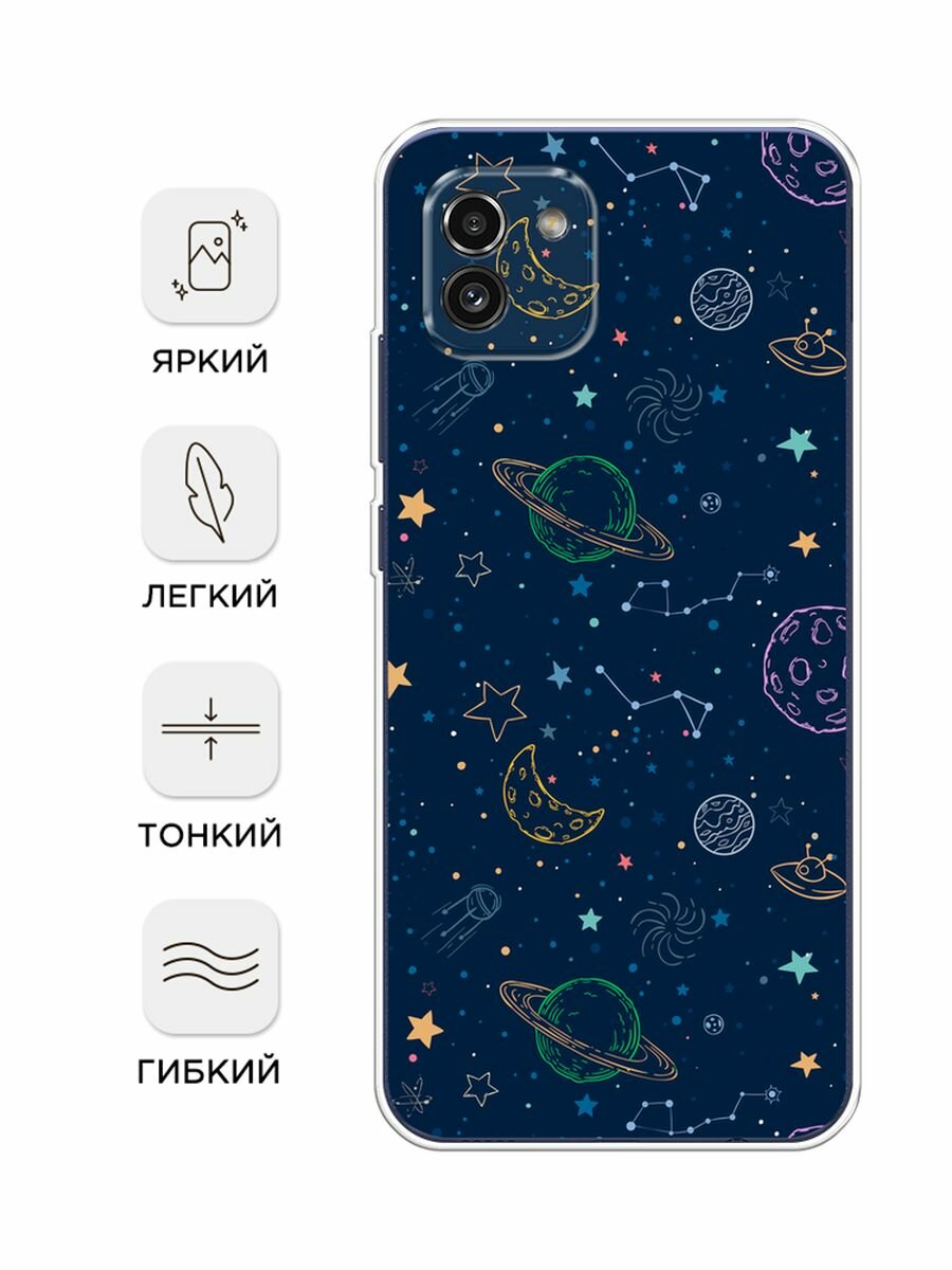 Чехол на Samsung Galaxy A03 / Самсунг Галакси А03 с принтом "Темно-синий космос" — фото 1