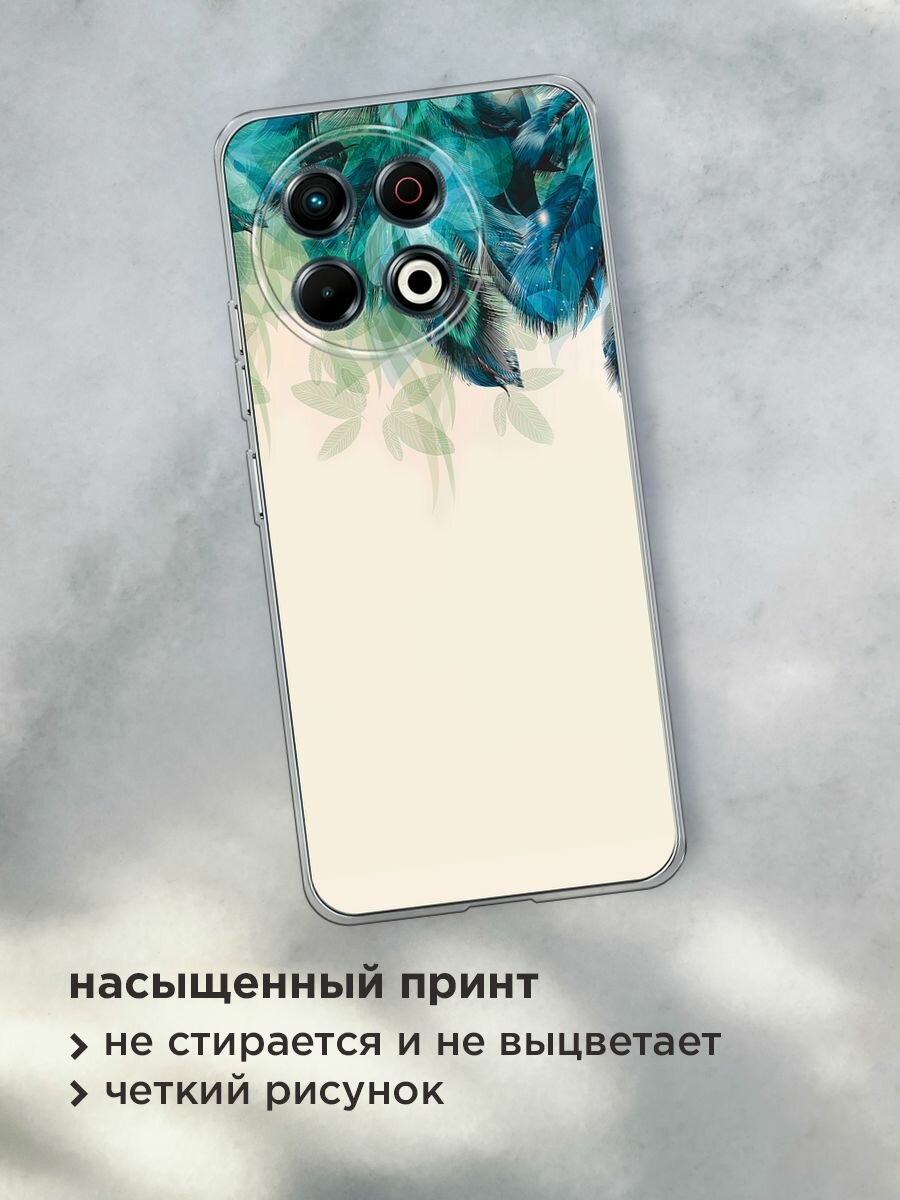 Чехол на Tecno Spark 30 Pro / Текно Спарк 30 Про с принтом Перья голубого цвета — фото 1