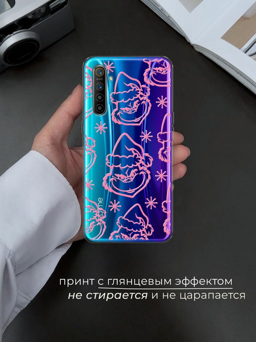 Чехол на Realme XT / Реалми XT с принтом "Розовый Гринч 3" — фото 1