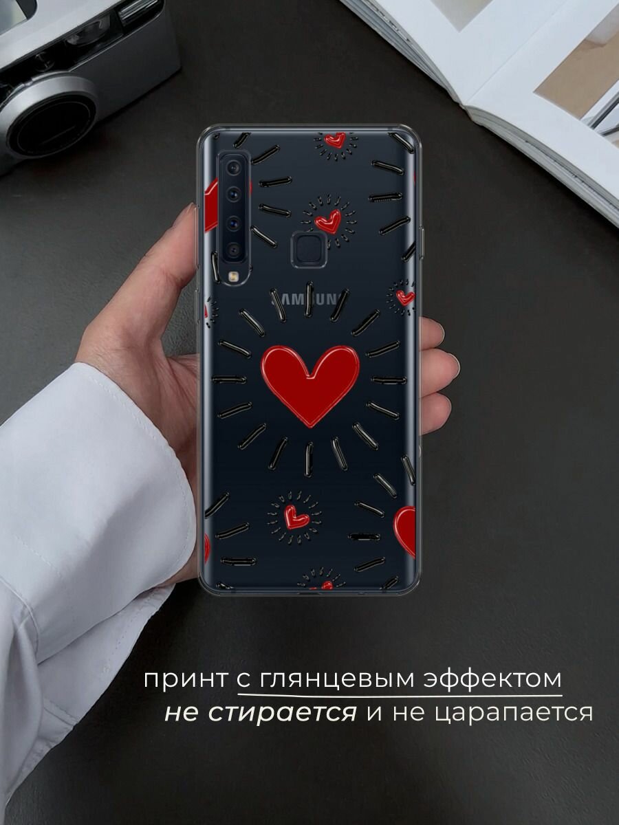 Чехол на Samsung Galaxy A9 2018 / Самсунг Галакси А9 2018 с принтом "Бордовые сердца паттерн" — фото 1
