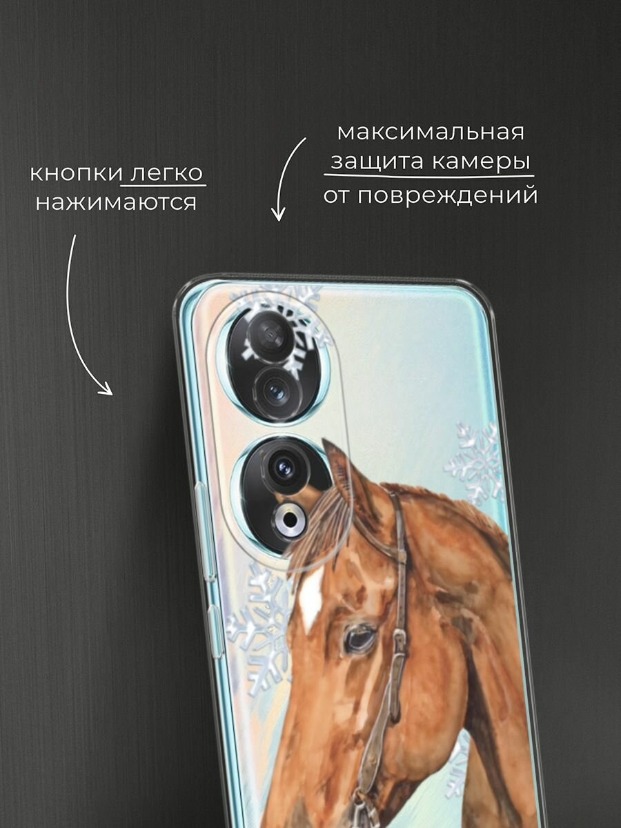 Чехол на Honor 90 / Хонор 90 с принтом "Конь и снежинки" — фото 1