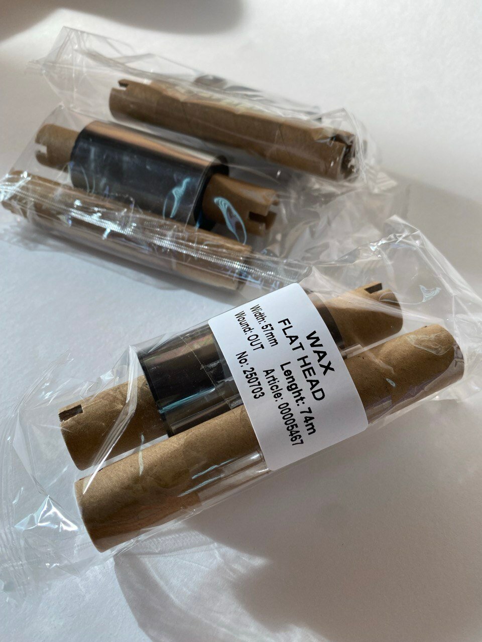 Риббон 57мм х 74м Черный WAX Воск MW308, вт.0,5"/110, OUT, доп. втулка, 1 рулон