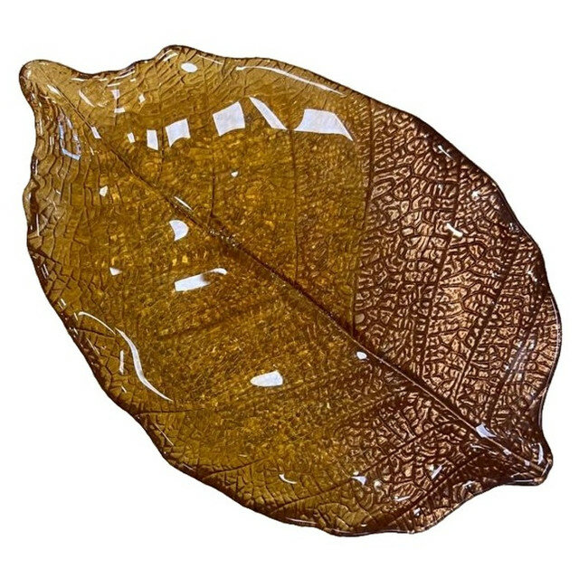 AKCAM Блюдо Осенний лист из стекла янтарного цвета 21х21 см квадратное для сервировки