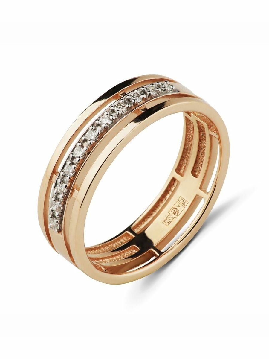 Кольцо обручальное, красное золото, 585 проба, родирование, бриллиант