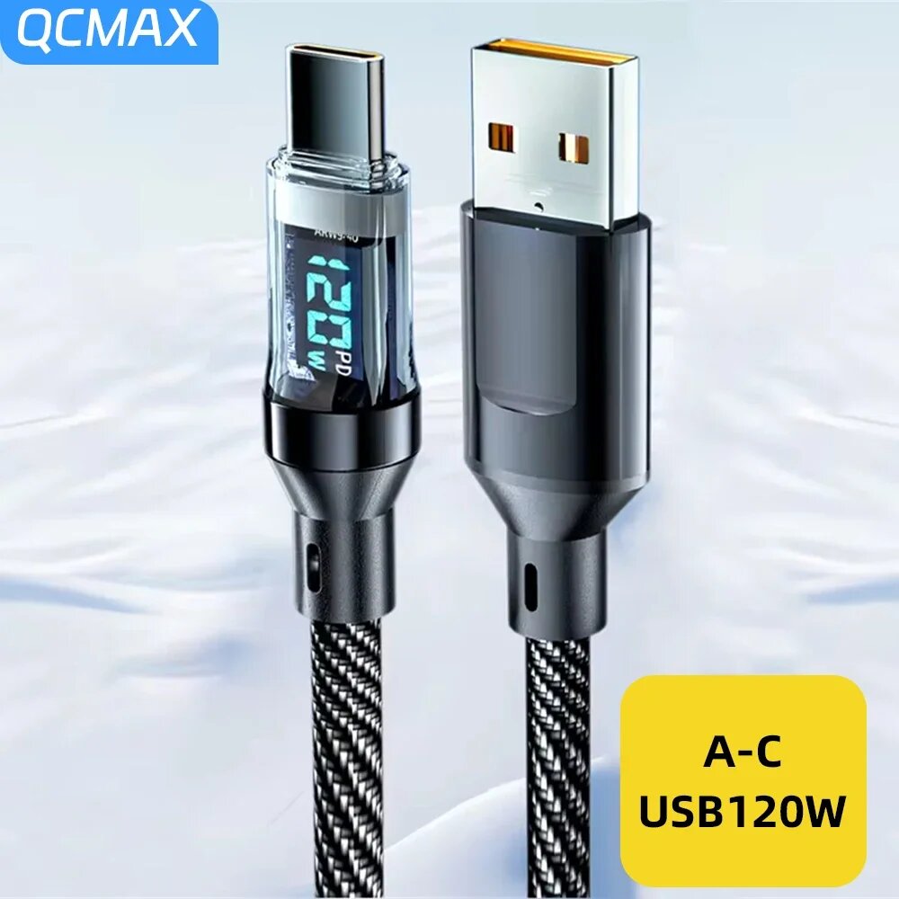 120 Вт 1 м/1,5 м/2 супер быстрая зарядка кабель для передачи данных интеллектуальный цифровой дисплей плетеный провод передачи данных для Samsung Huawei 2m