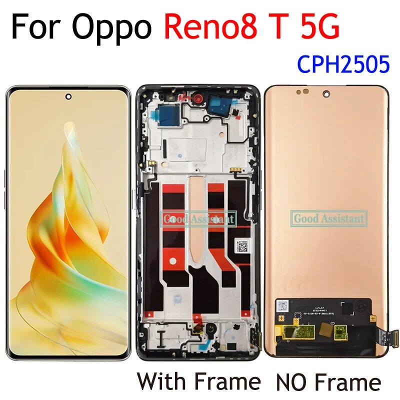 6,7-дюймовый AMOLED черный для Oppo Reno8 T 5G CPH2505, ЖК-экран, сенсорный дигитайзер, замена панели в сборе/с рамкой