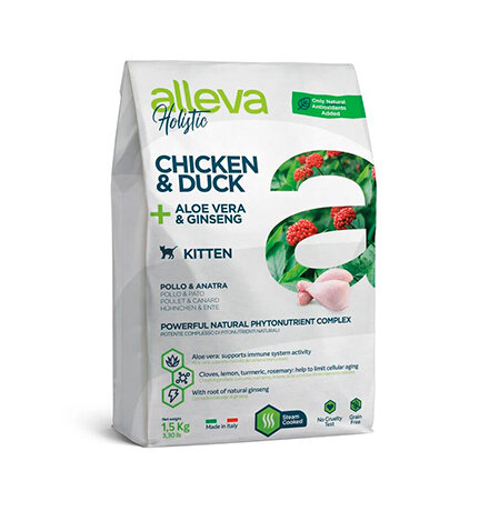 Сухой корм Аллева для Котят Курица Утка Алоэ вера Женьшень 1,5 кг