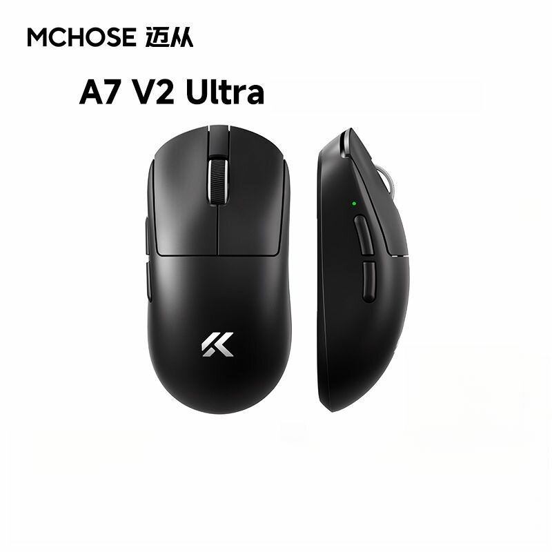 MCHOSE Игровая мышь беспроводная A7 V2 Ultra, сенсор PAW3950 Ti, Частота опроса проводная/беспроводная до 8К(Содержит 8к ресивер для мышек), Проводной/2.4G/BTчерный