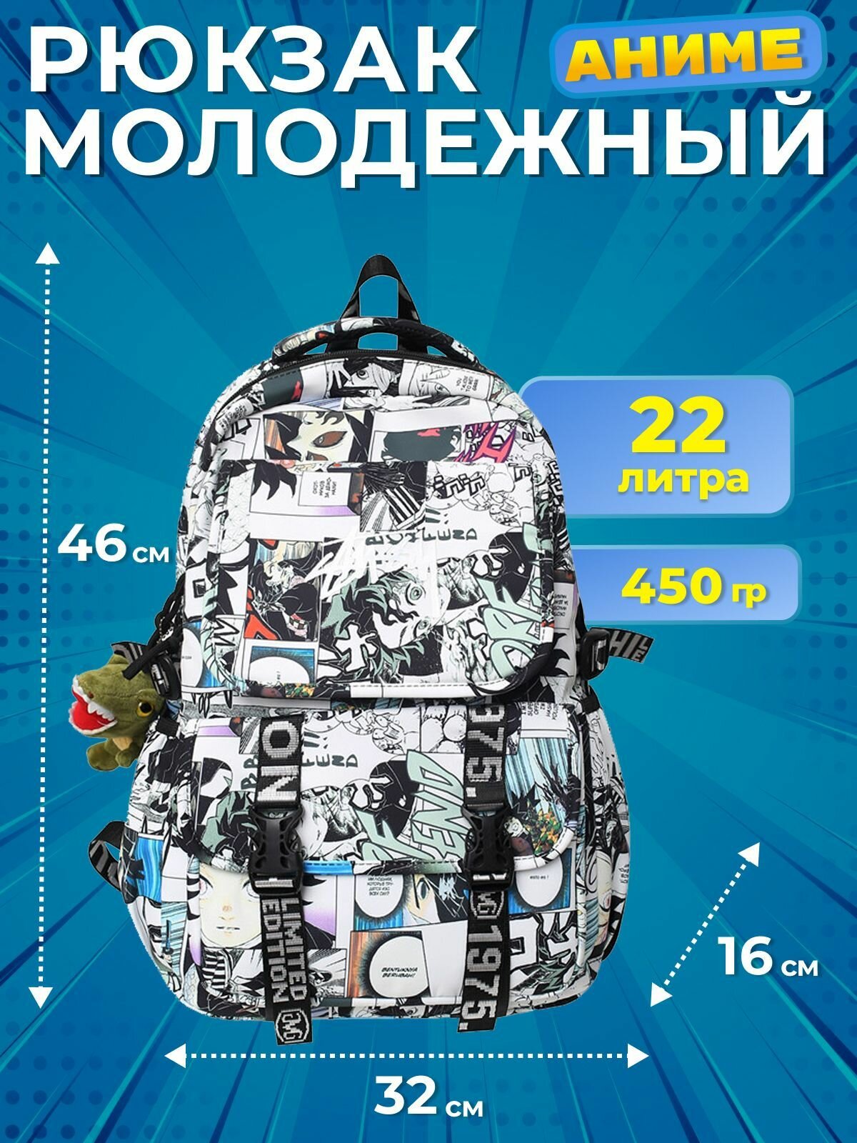 Рюкзак Mozerani Z633, аниме-дизайн, унисекс, влагозащитный, оксфорд, 20-30 л