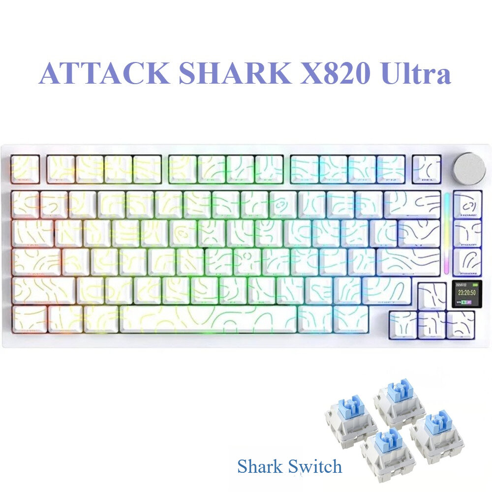 ATTACK SHARK X820 Ultra Беспроводная механическая клавиатура с интеллектуальным TFT-дисплеем и ручкой (Shark Switch)