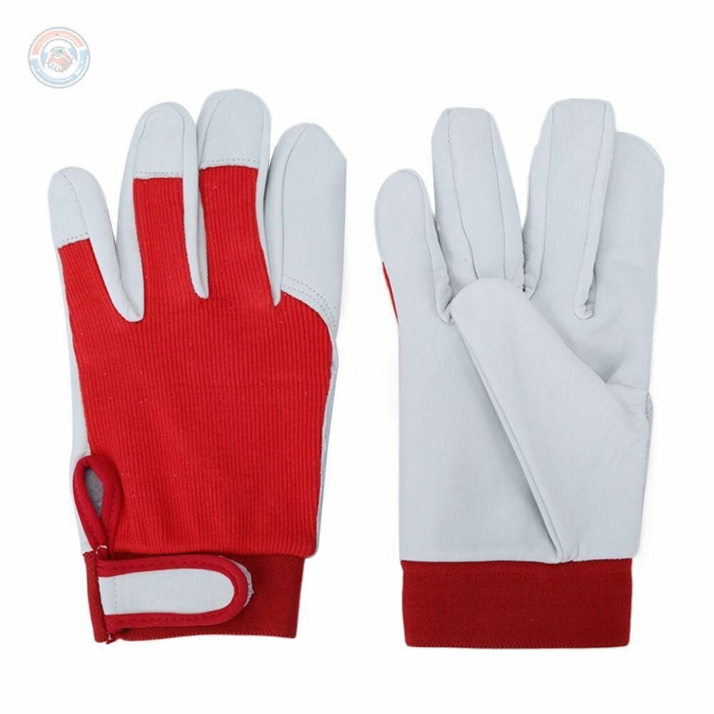 Сварочные перчатки кожаные бело-красные, защитные рабочие перчатки для сварки и строительства, износостойкая пара 25 см