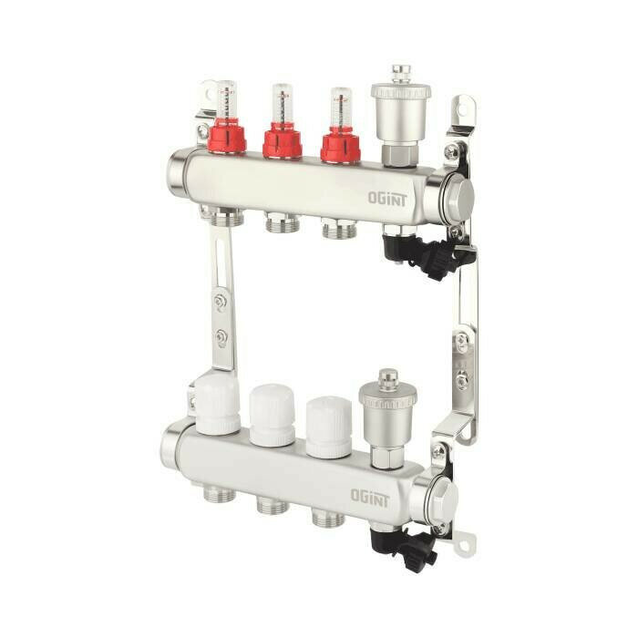 OGINT 9505-06 (130-0048), Коллекторная группа из нержавеющей стали 1' вн/вн, 7 выходов 3/4" наружные, под евроконус, с расходомерами
