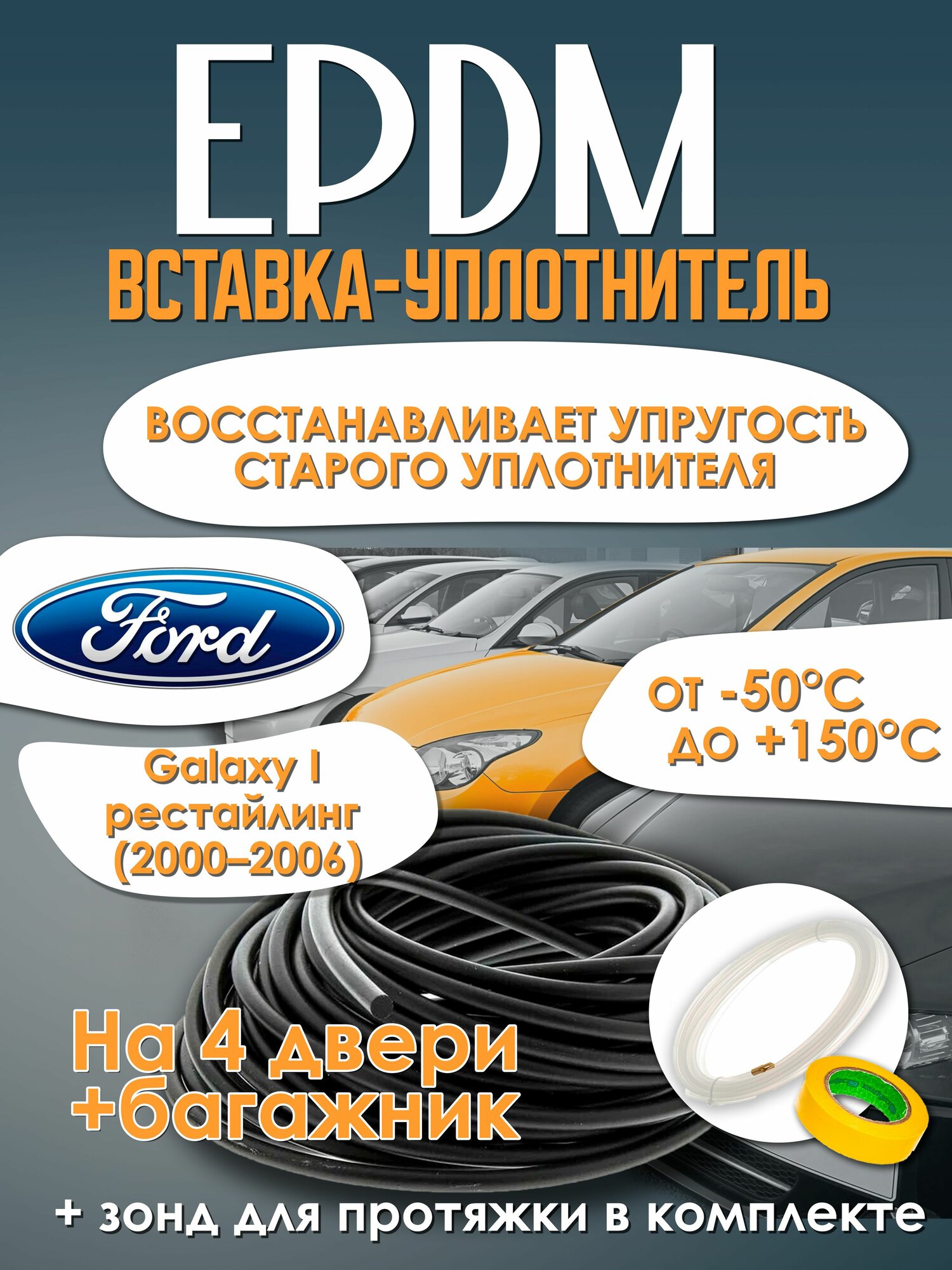 EPDM вставка-уплотнитель для дверей автомобиля Ford Galaxy I рестайлинг (2000-2006) / Форд Гэлакси 1 поколение рестайлинг