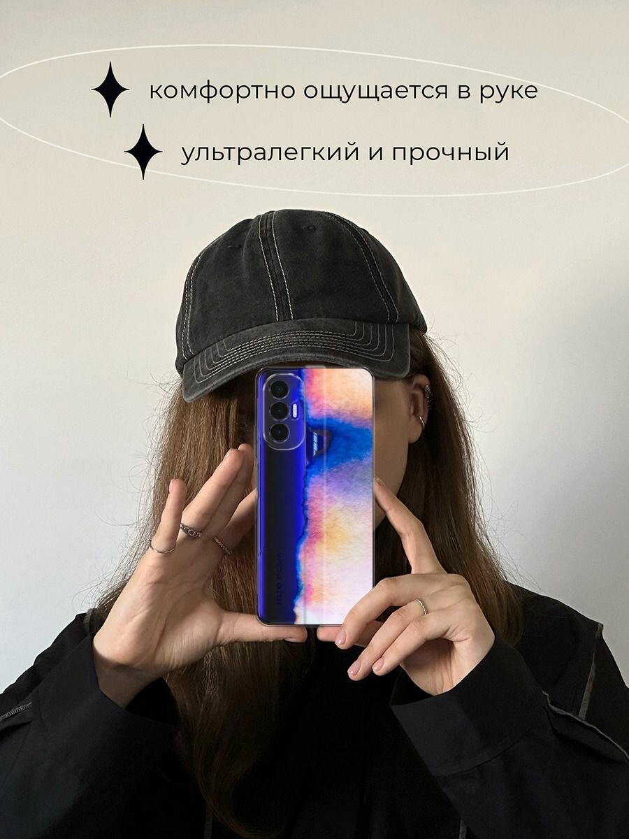 Чехол на Tecno Pova 3 / Текно Пова 3 с принтом Синяя акварель, прозрачный — фото 1