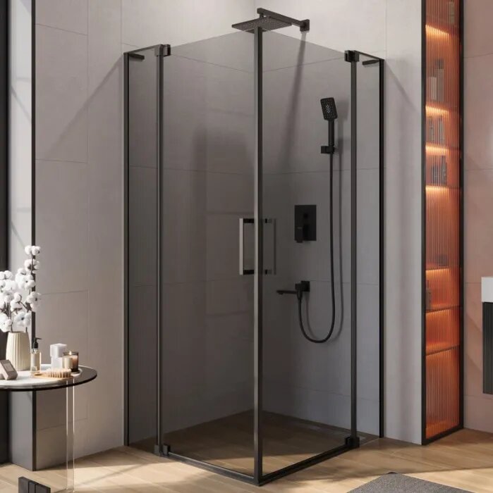 Душевой уголок Cezares Slider AH 2 70/80-90/100 Grigio Nero профиль черный, стекло серое