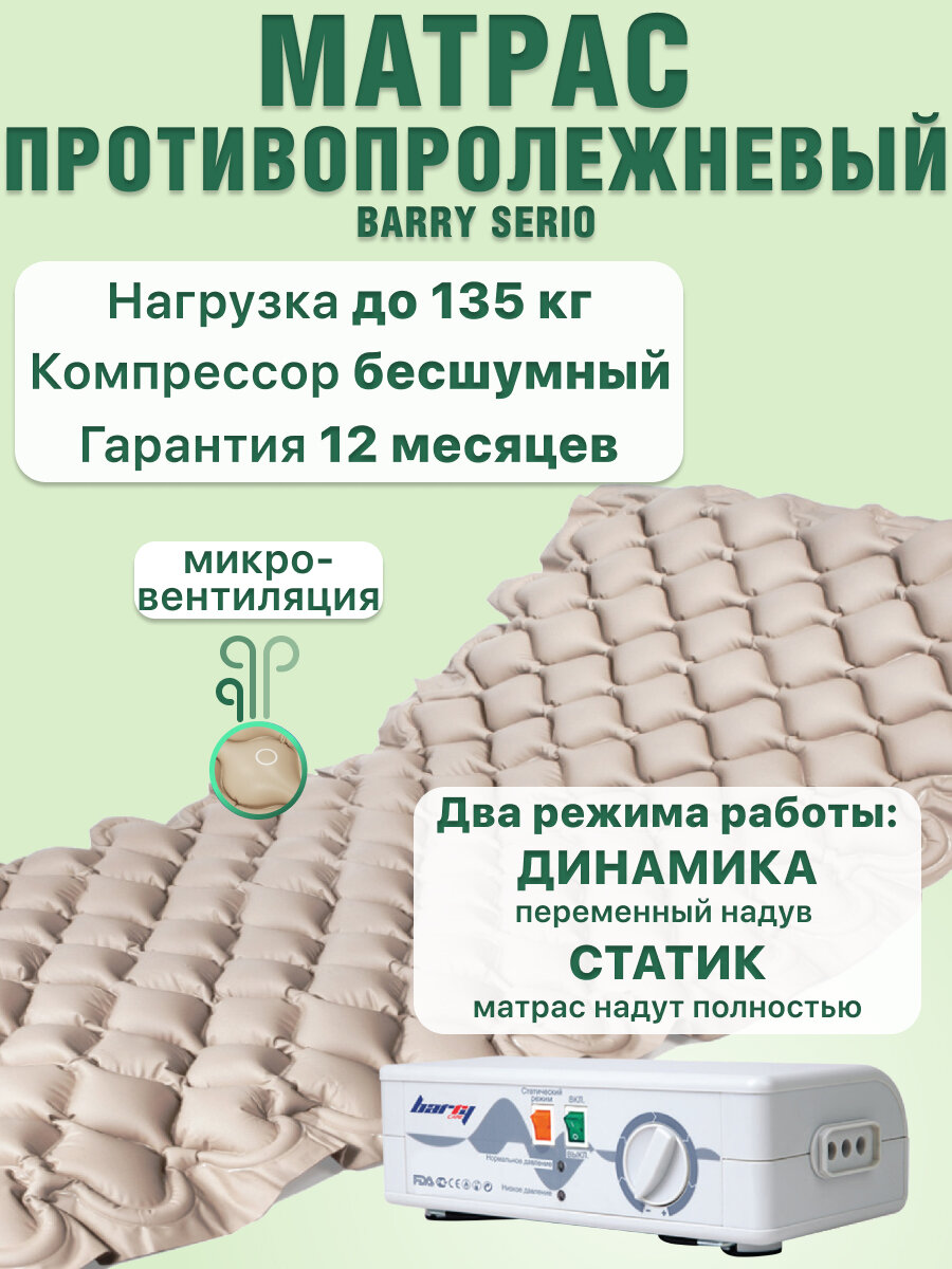 Противопролежневый ячеистый матрас с воздушным компрессором и функцией статики, Вarry Serio